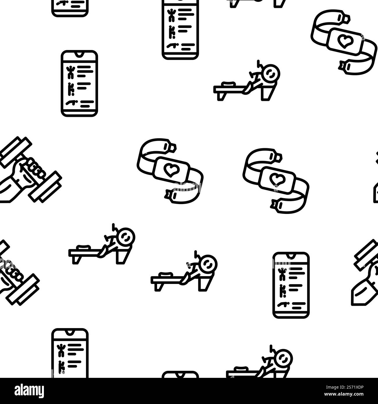 Fitness Gym Sportive Equipment vector seamless pattern thin line ...