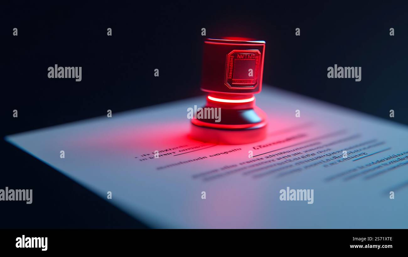 Simplified Contract Document with Glowing Edges and Abstract Sealed ...