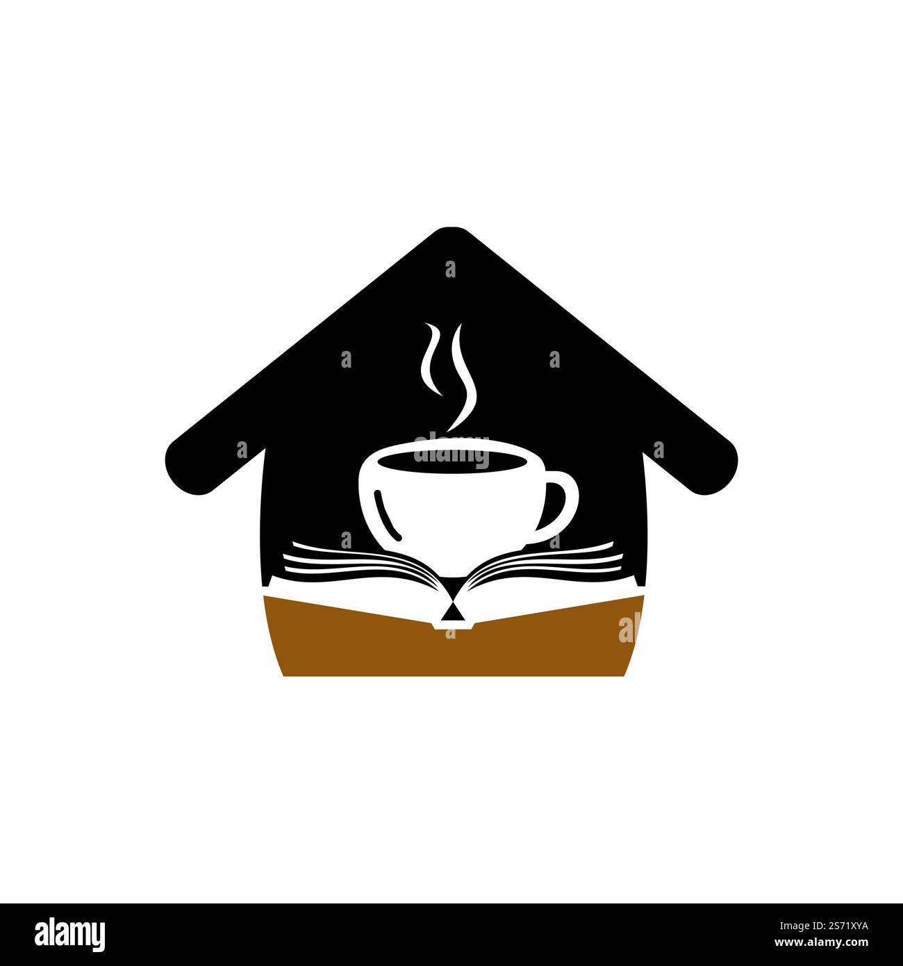 Coffee book with home shape vector logo design. Tea Book Store Iconic ...