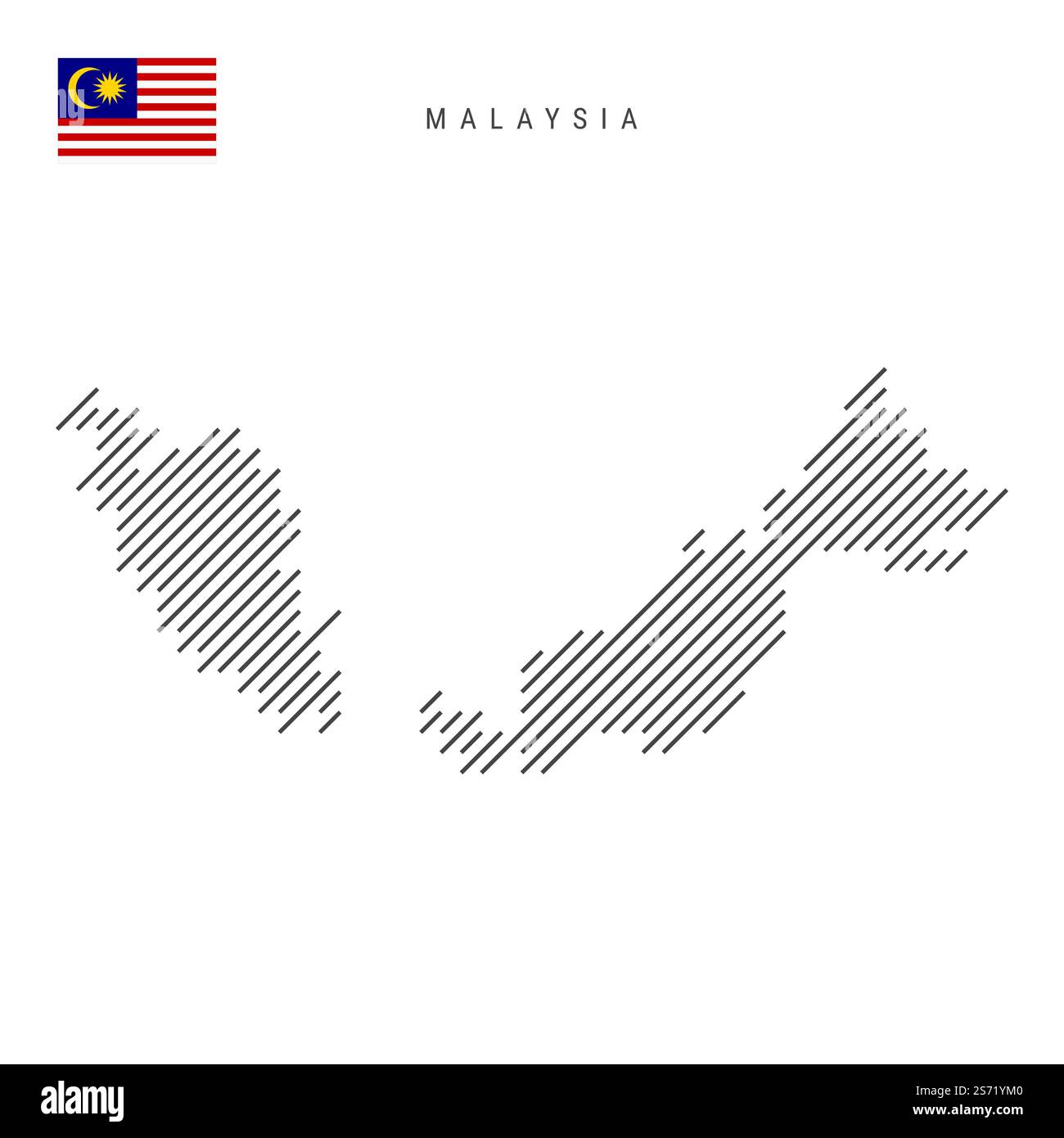 Malaysia map from pattern of black slanted parallel lines. Malaysian ...