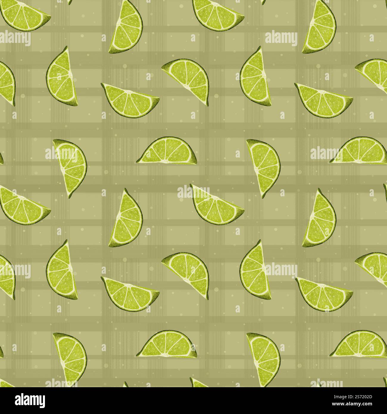Watercolor pattern with lime. Seamless pattern with green citrus lime. Slice of lime, round ...