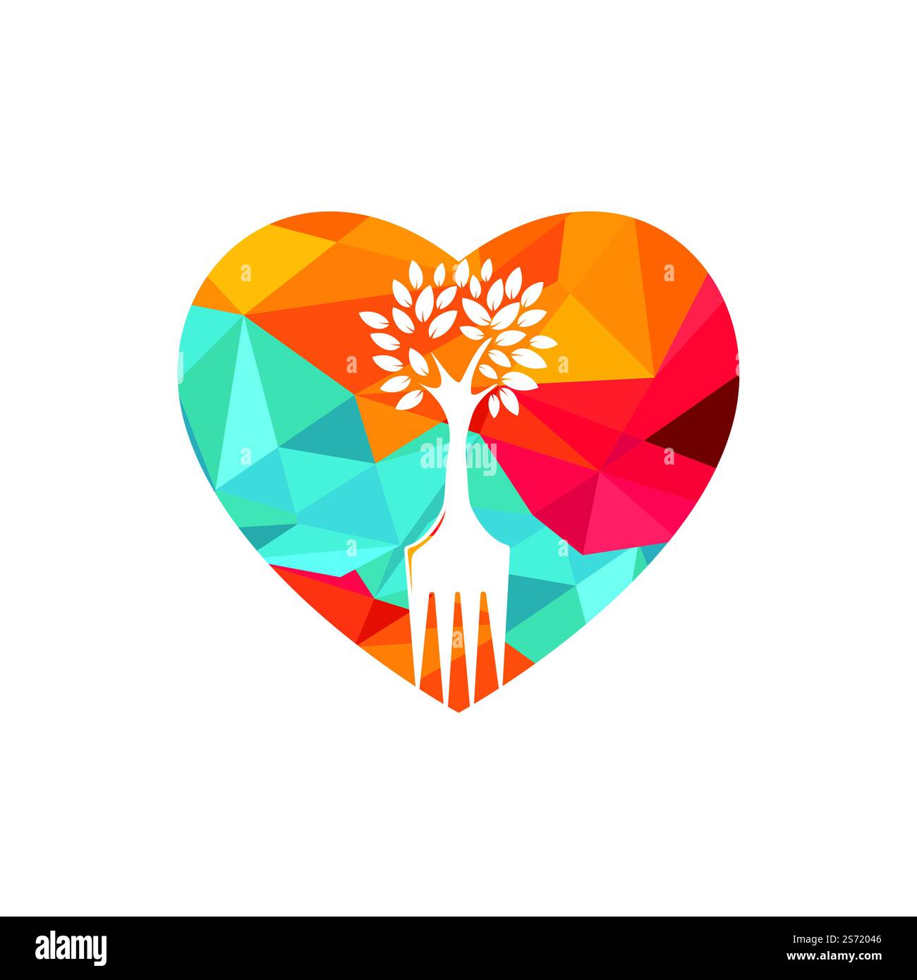 Fork tree with heart shape vector logo design. Restaurant and farming ...
