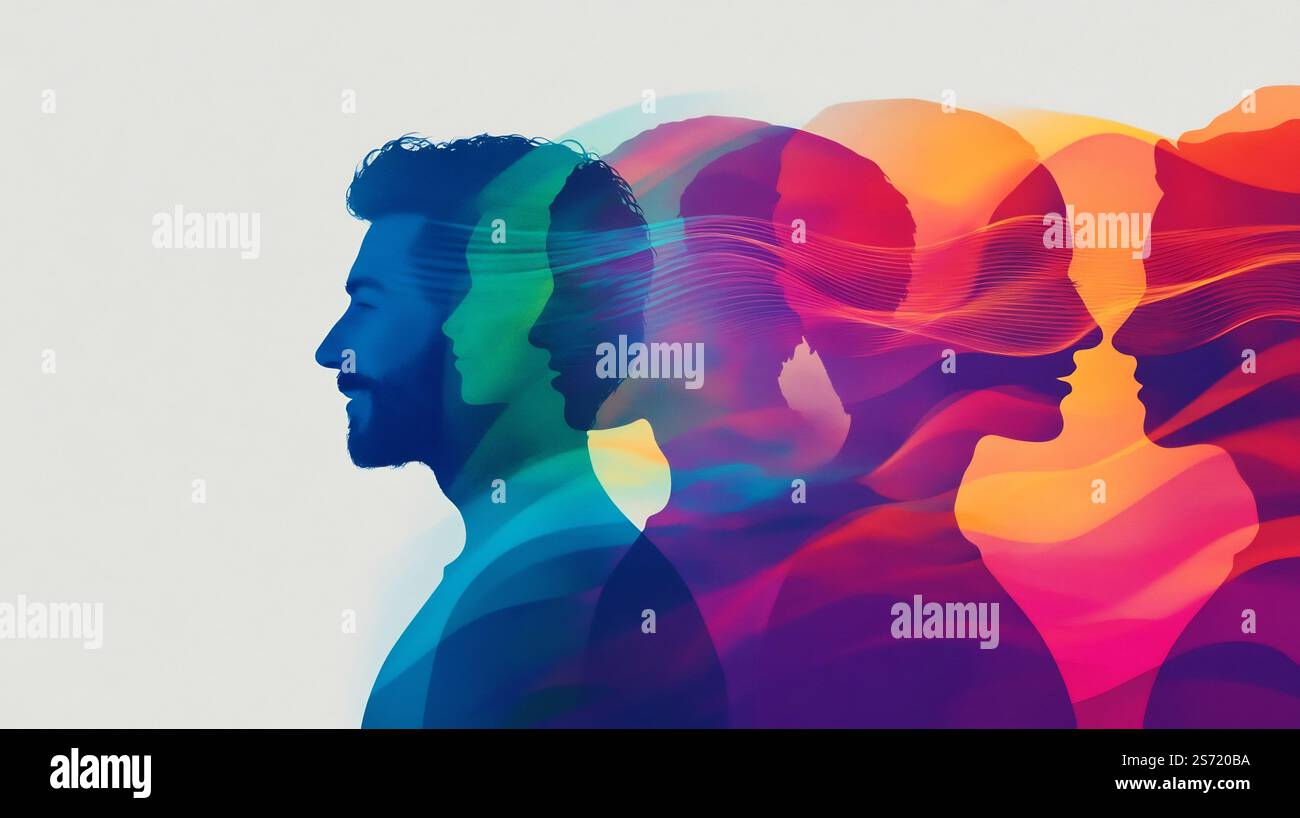 Diverse Silhouettes Intertwined in Vibrant Colorful Sound Waves ...