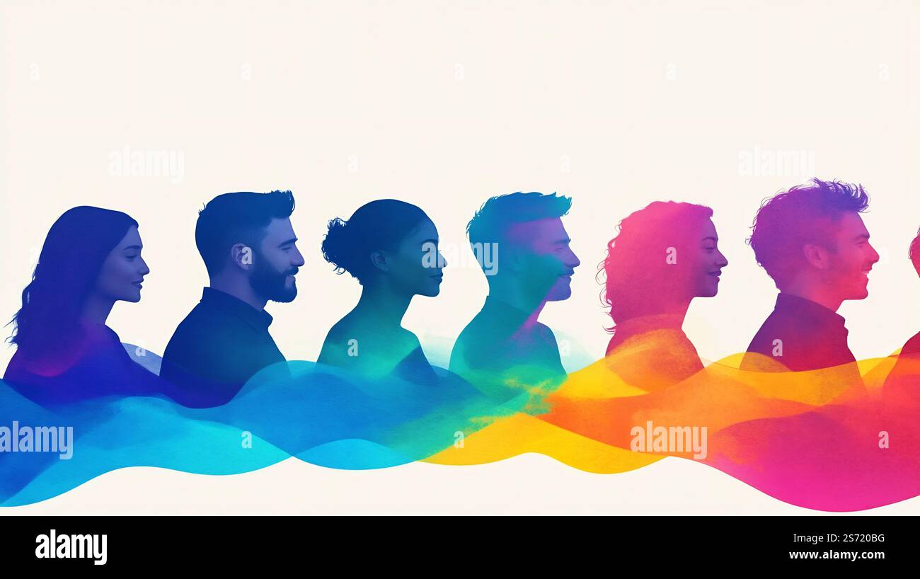 Diverse Silhouettes with Colorful Intertwined Sound Waves Symbolizing ...