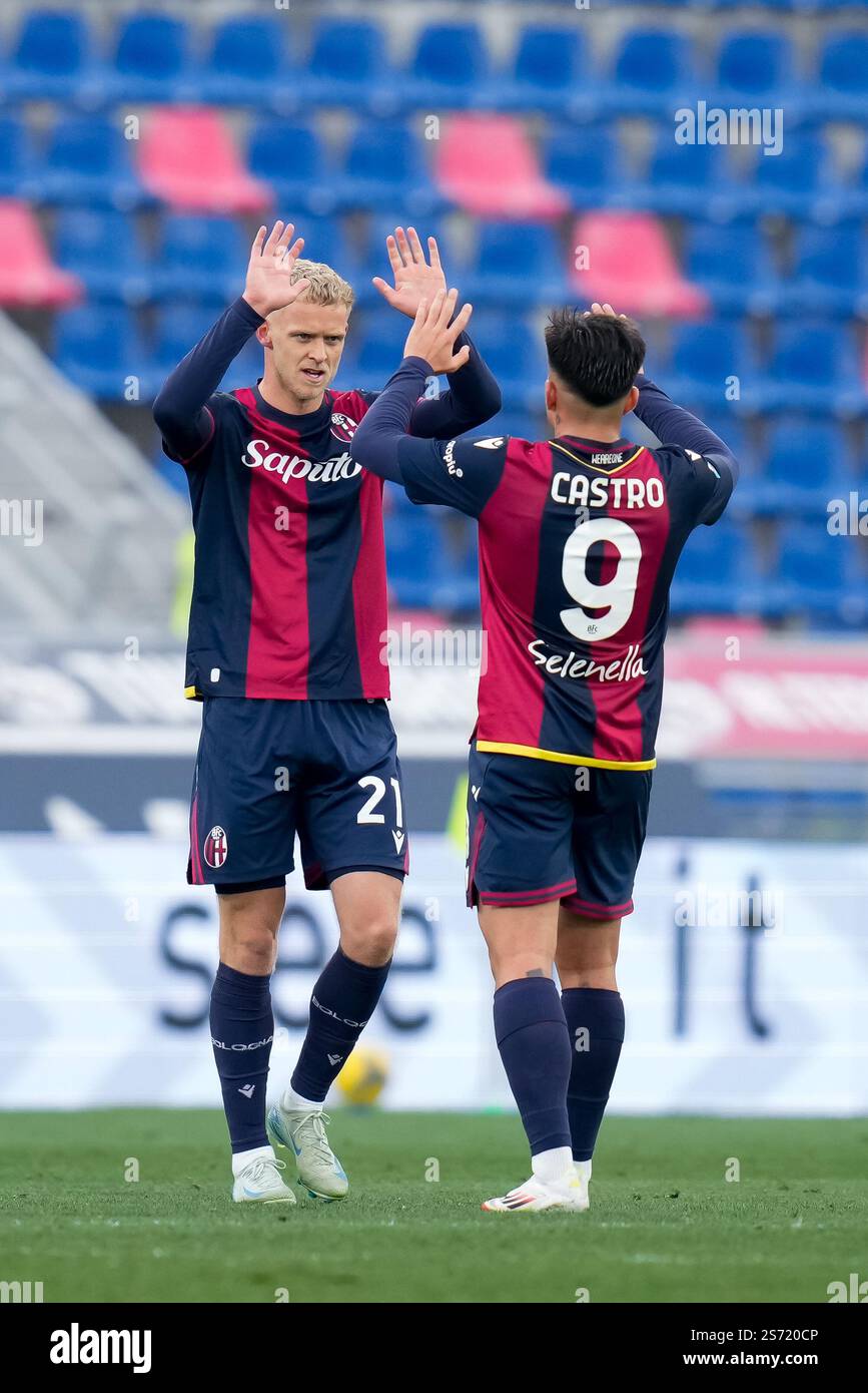 Bologna, Italy. 18th Jan, 2025. Sam Beukema of Bologna FC celebrates ...