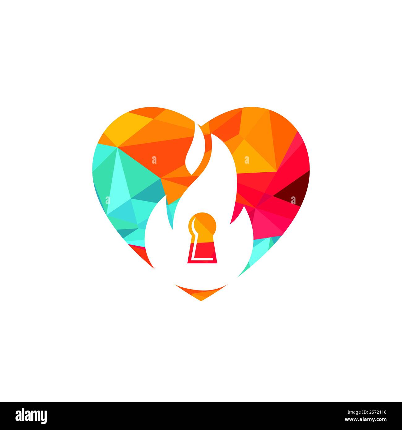 Fire padlock key logo design template. Fire flame key with heart logo ...