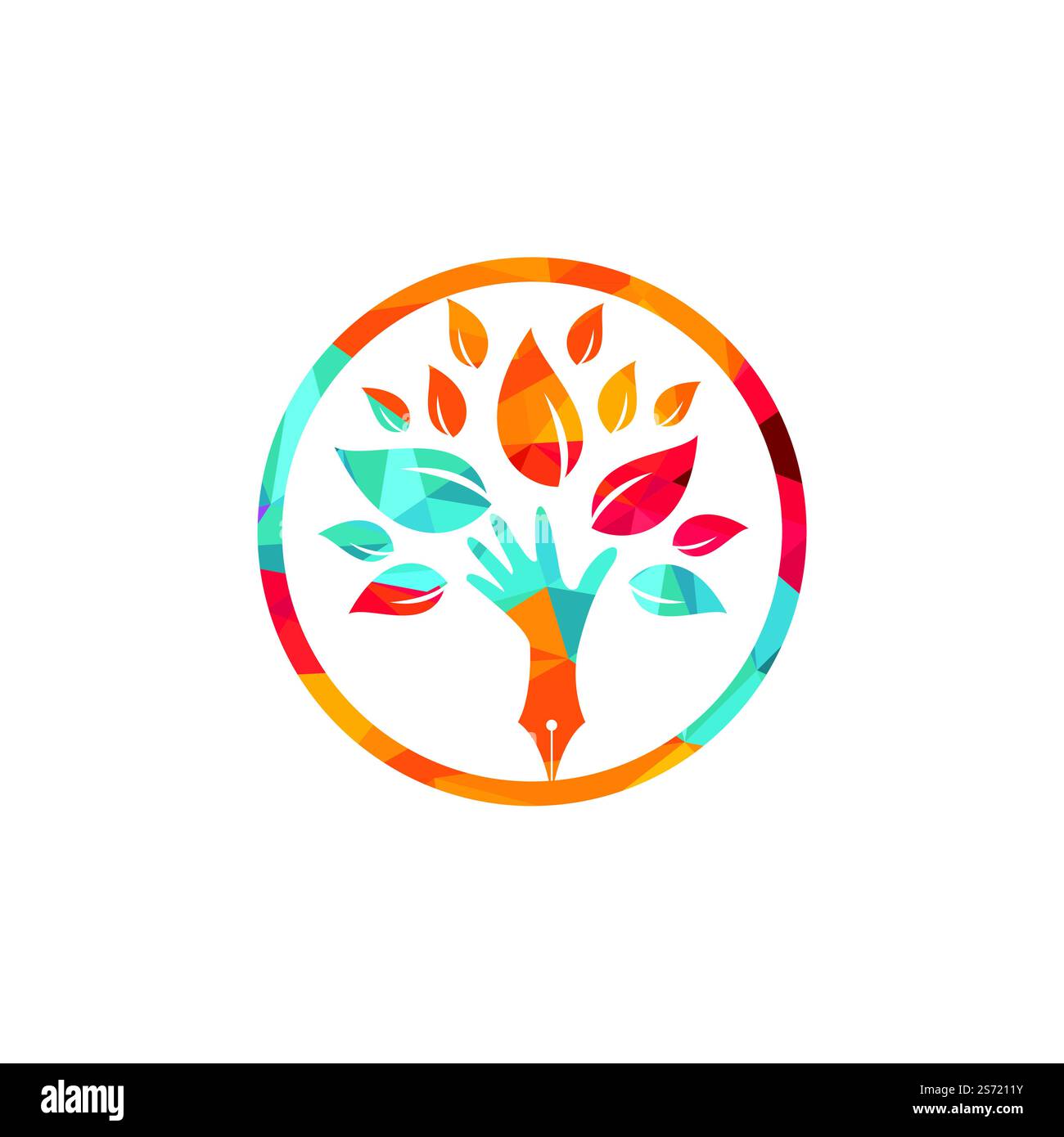 Educational or publishing logo design concept. Human hand and with pen ...