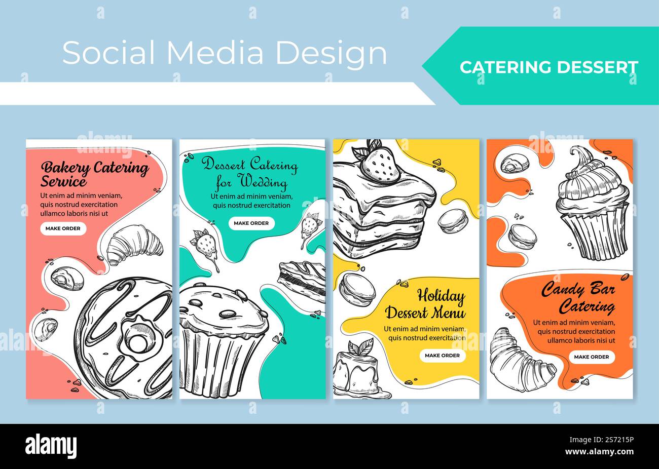Dessert menu for catering post, stories design set. Bakery and candy ...