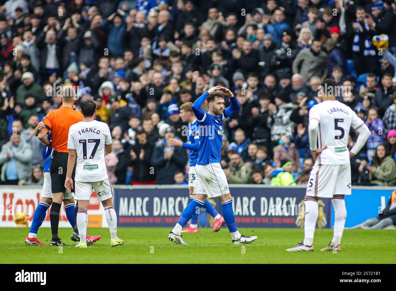 Cardiff, UK. 18th Jan, 2025. Calum Chambers of Cardiff City during the Sky Bet Championship ...