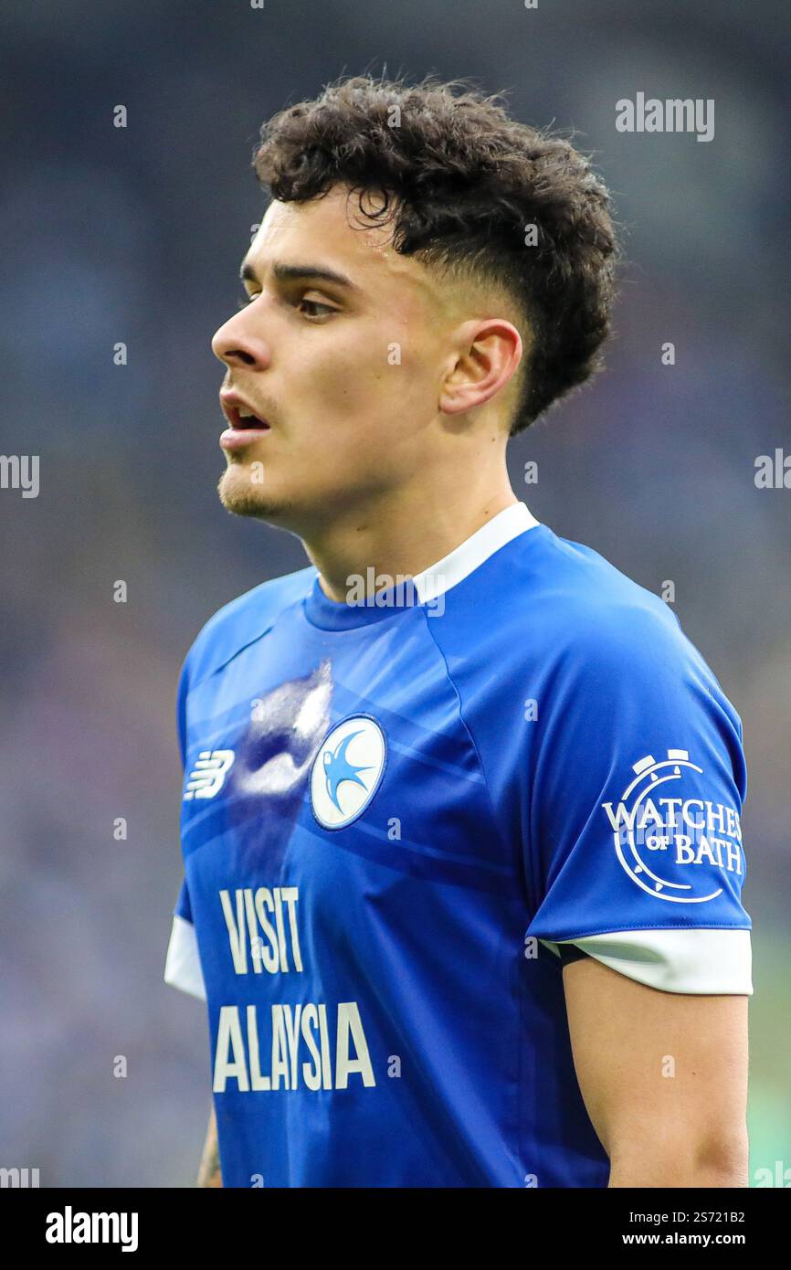 Cardiff, UK. 18th Jan, 2025. Alex Robertson of Cardiff City during the ...