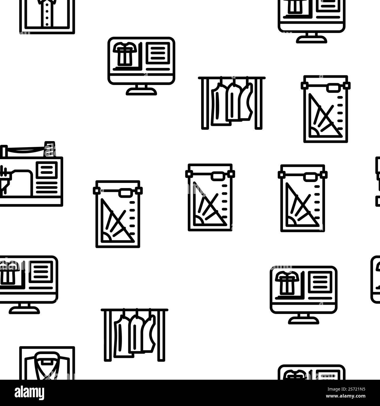 factory sewing sew machine vector seamless pattern thin line ...