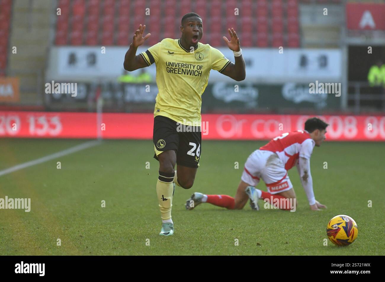 Rotherham, England. 18th Jan 2025. Thierry Small during the Sky Bet EFL ...
