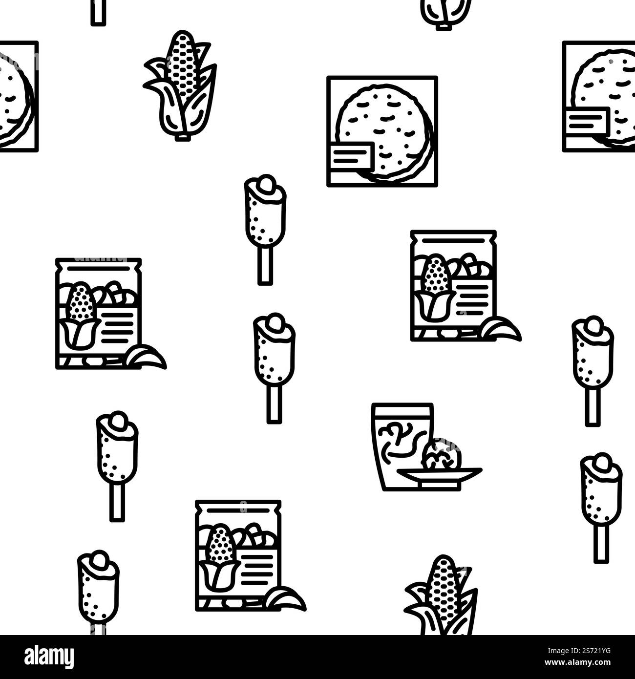 corn maize sweet plant cob vector seamless pattern thin line ...