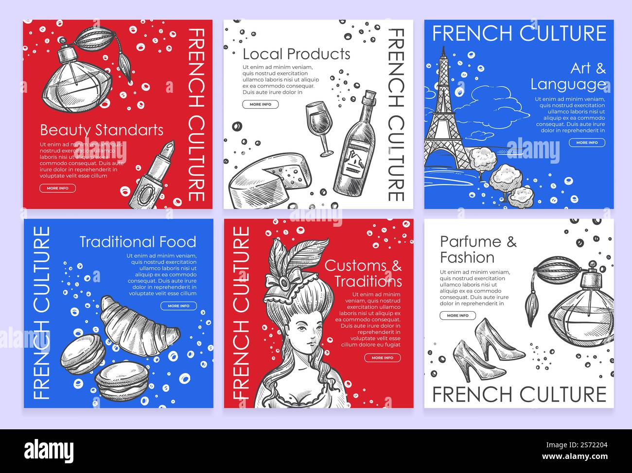 French culture social media banner, post set. National template design ...
