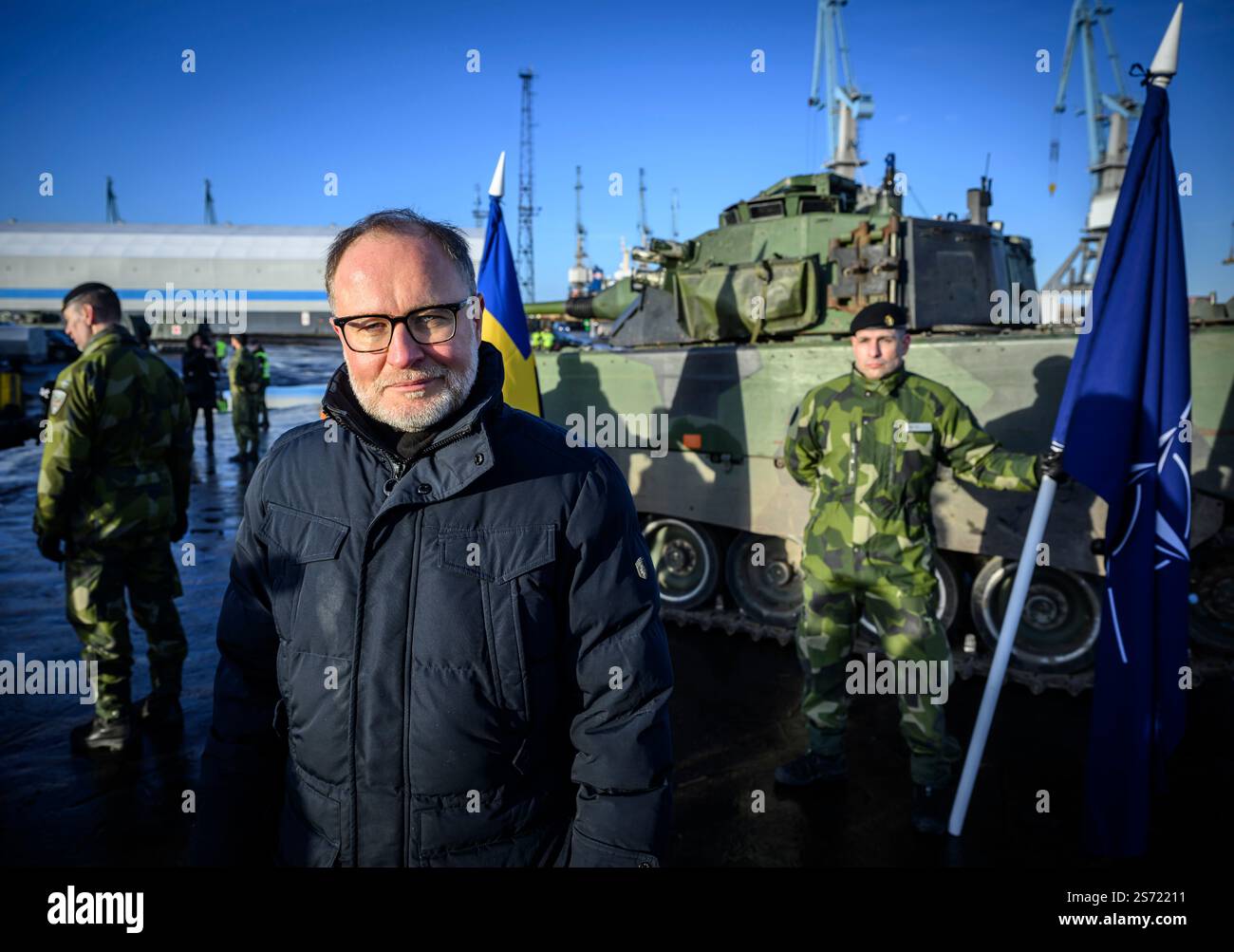 Riga, Latvia. 18th Jan, 2025. RIGA 2025-01-18 Andris Spruds, Latvia's defense minister, holds a ...