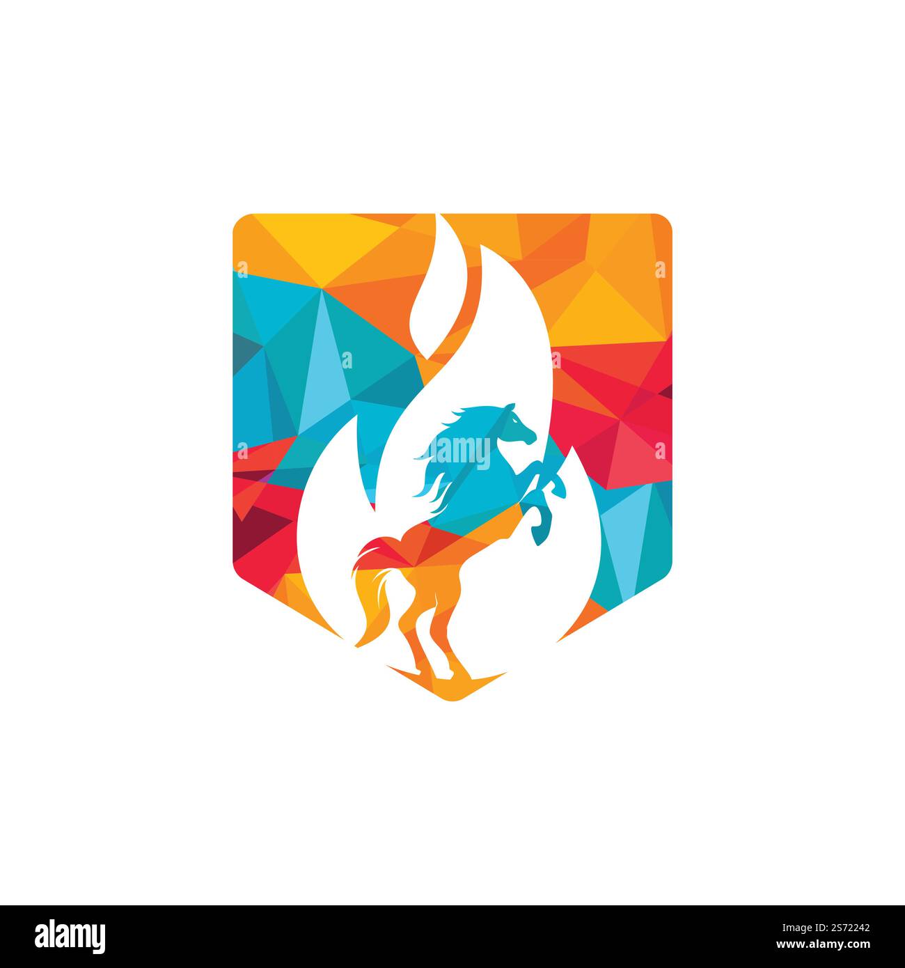 Burning horse in fire flame logo vector design template. Speed, freedom ...
