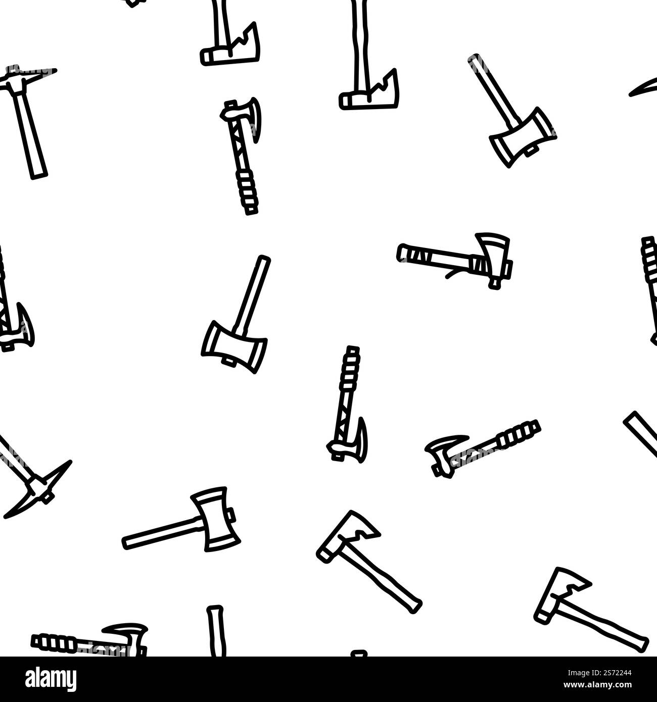 axe hatchet wood blade tool vector seamless pattern thin line ...