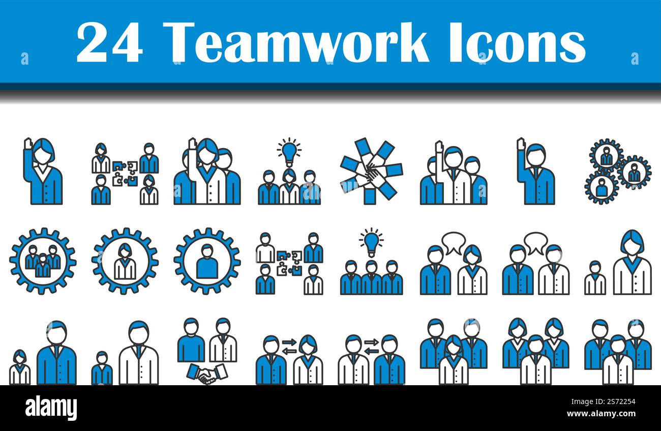 Teamwork Icon Set. Editable Bold Outline With Color Fill Design. Vector ...