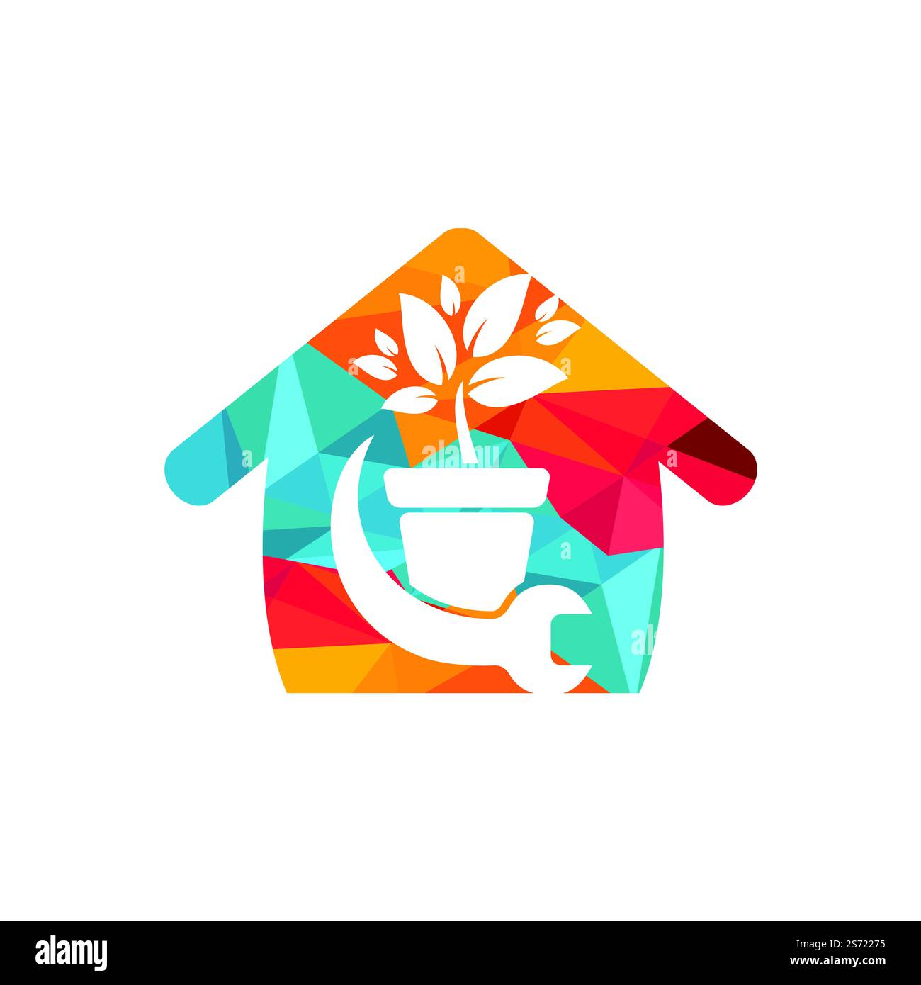 Garden fix vector logo concept. Flower pot and wrench with home logo ...