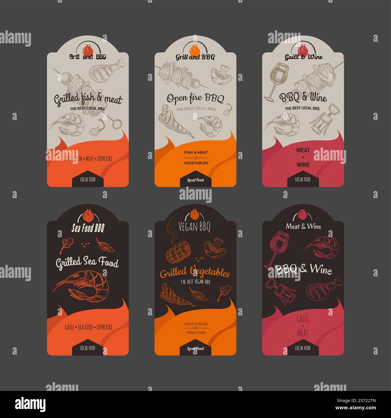 Grill and bbq beef label, symbol design set. Meat product menu emblem ...