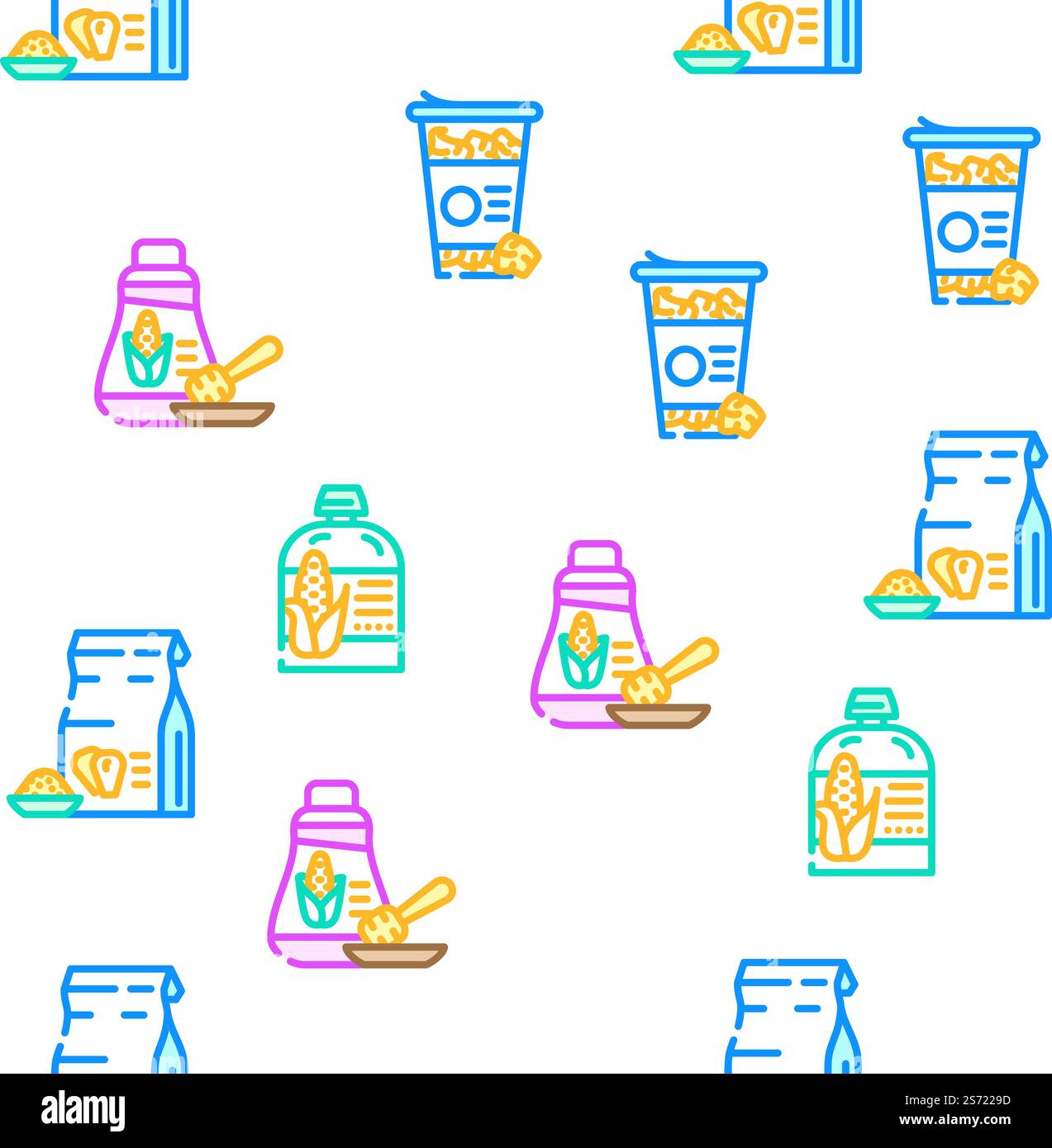 corn maize sweet plant cob vector seamless pattern thin line ...