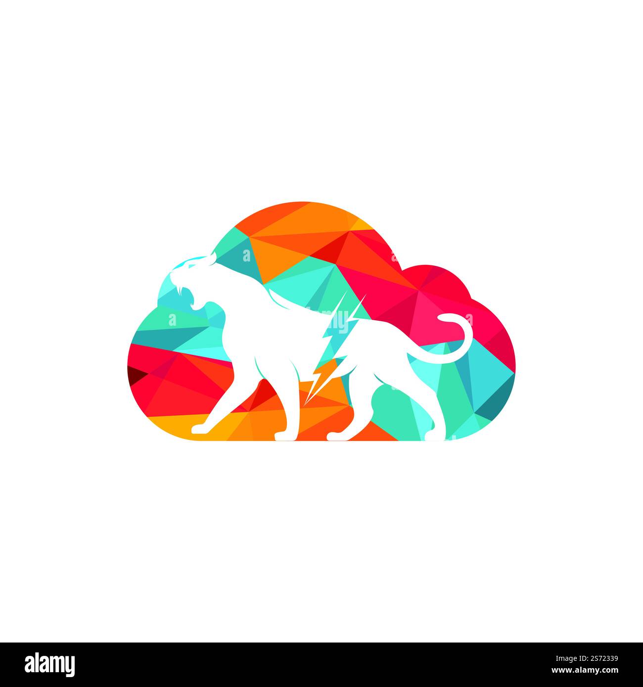 Cheetah thunder with cloud shape vector logo design. Cheetah electric ...