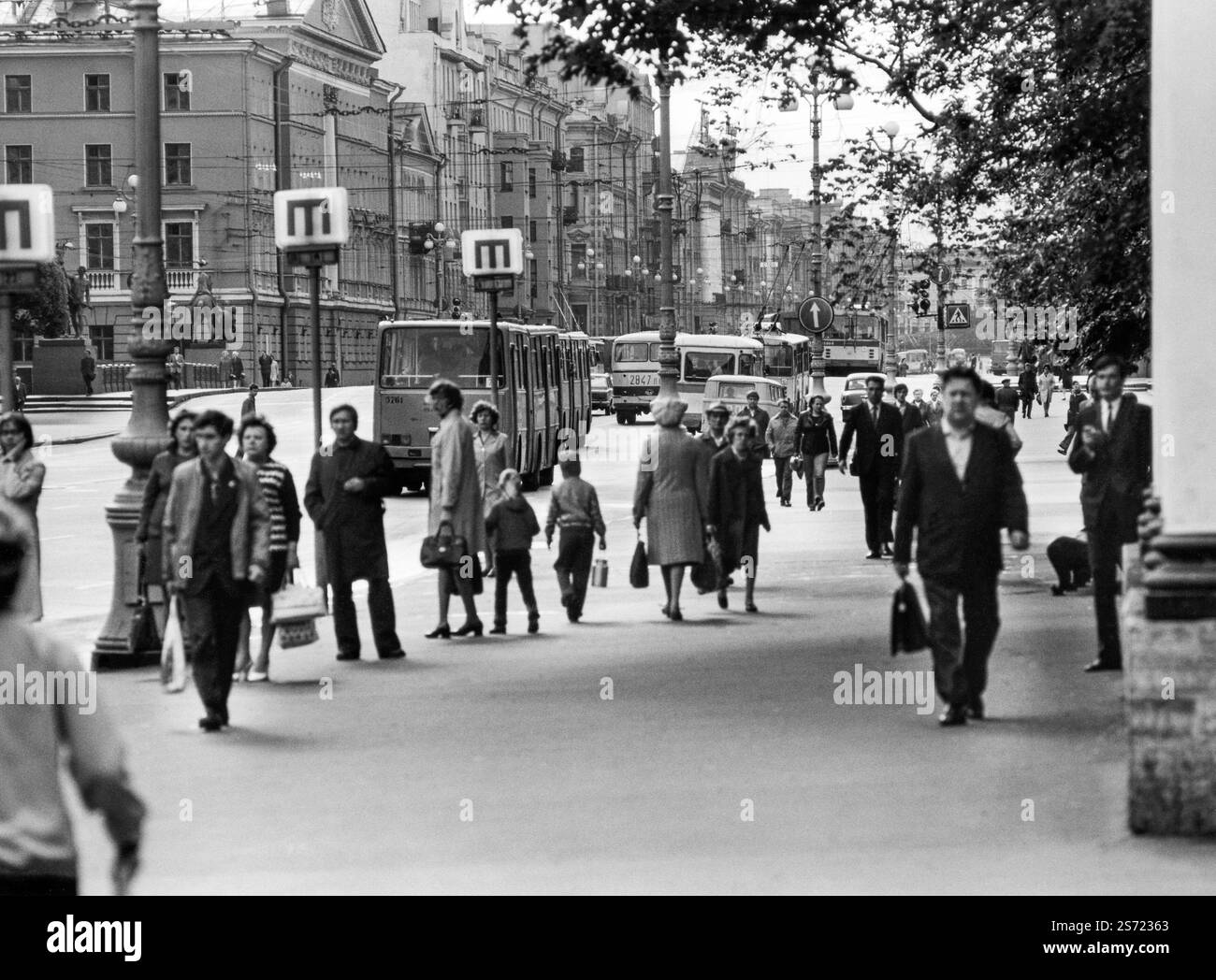 LENINGRAD Soviet everyday life people at bus stops and on their way to ...