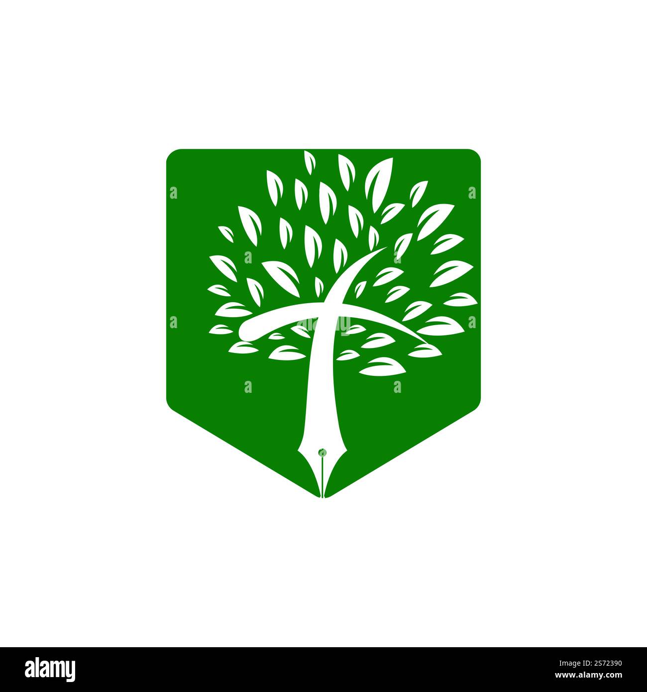 Tree pen and cross vector logo design template. Bible learning and ...