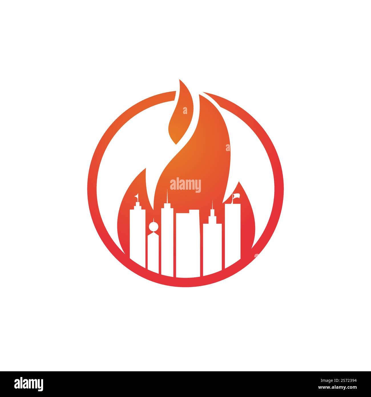 Fire city vector logo design template. Buildings and fire icon design ...
