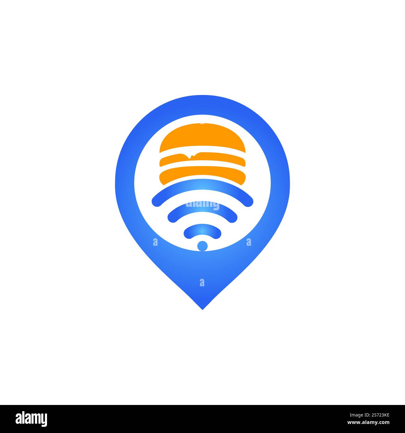 Online food logo design concept. Hamburger and WiFi signal with GPS ...
