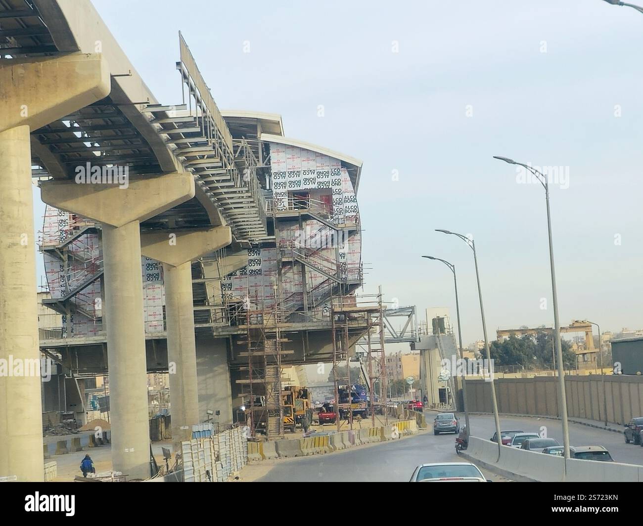 Cairo, Egypt, January 4 2025: monorail station site that is under construction, Cairo monorail ...
