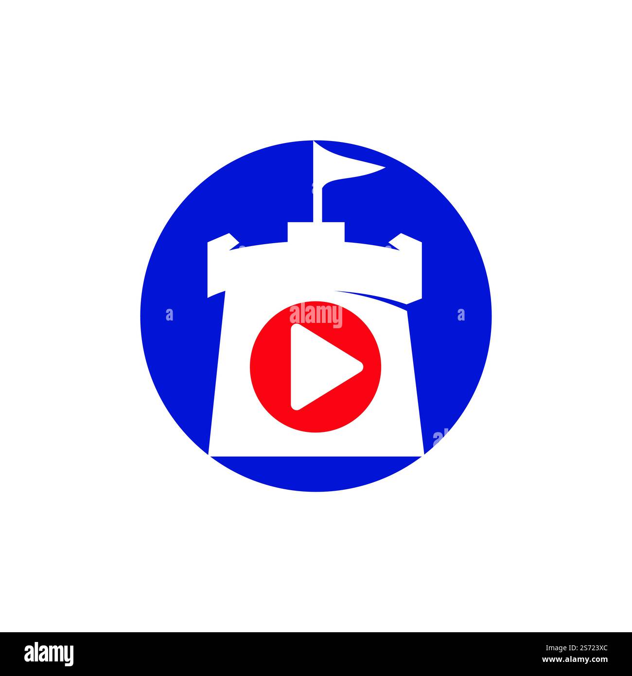 Vector button play and castle logo combination. Record and tower symbol ...