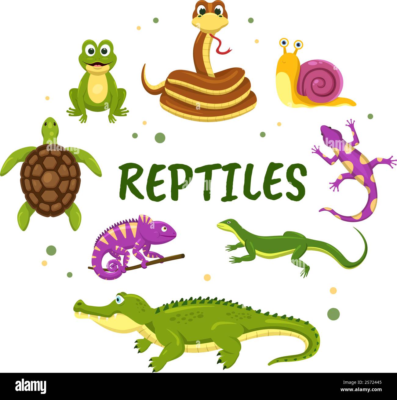 Set of Animal Reptile Template Hand Drawn Cartoon Flat Illustration ...