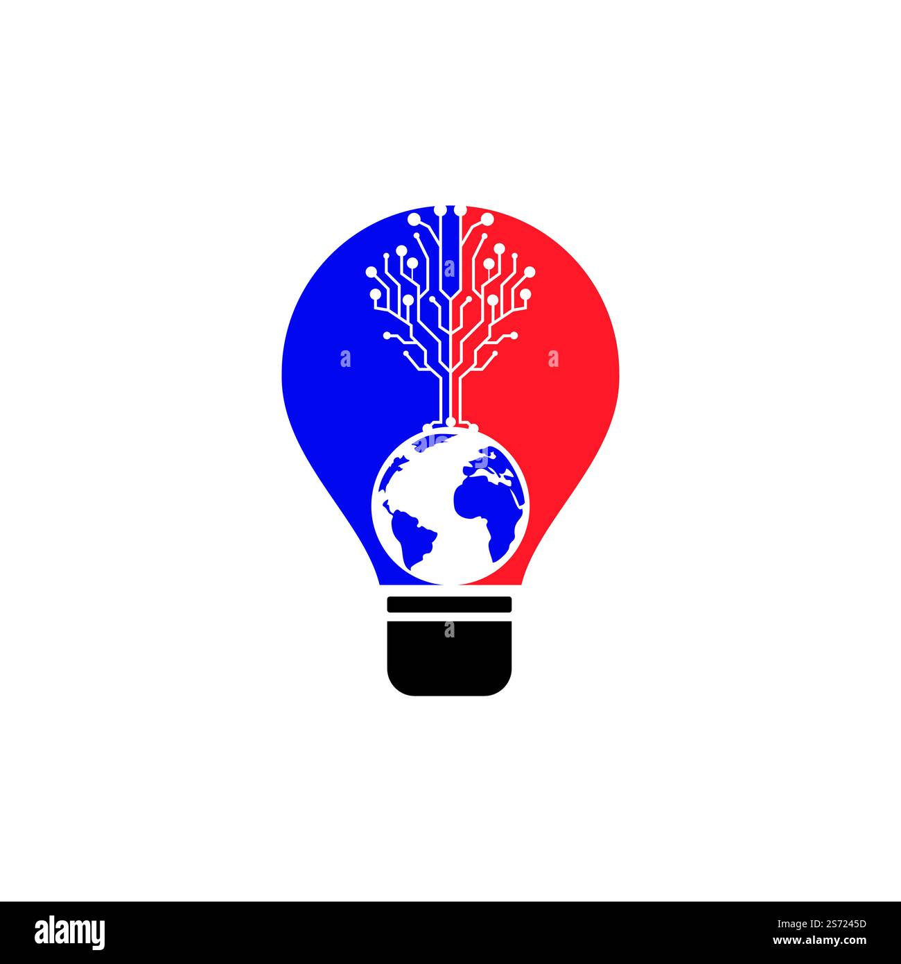 World tech vector logo design template. Globe and tech tree with bulb ...