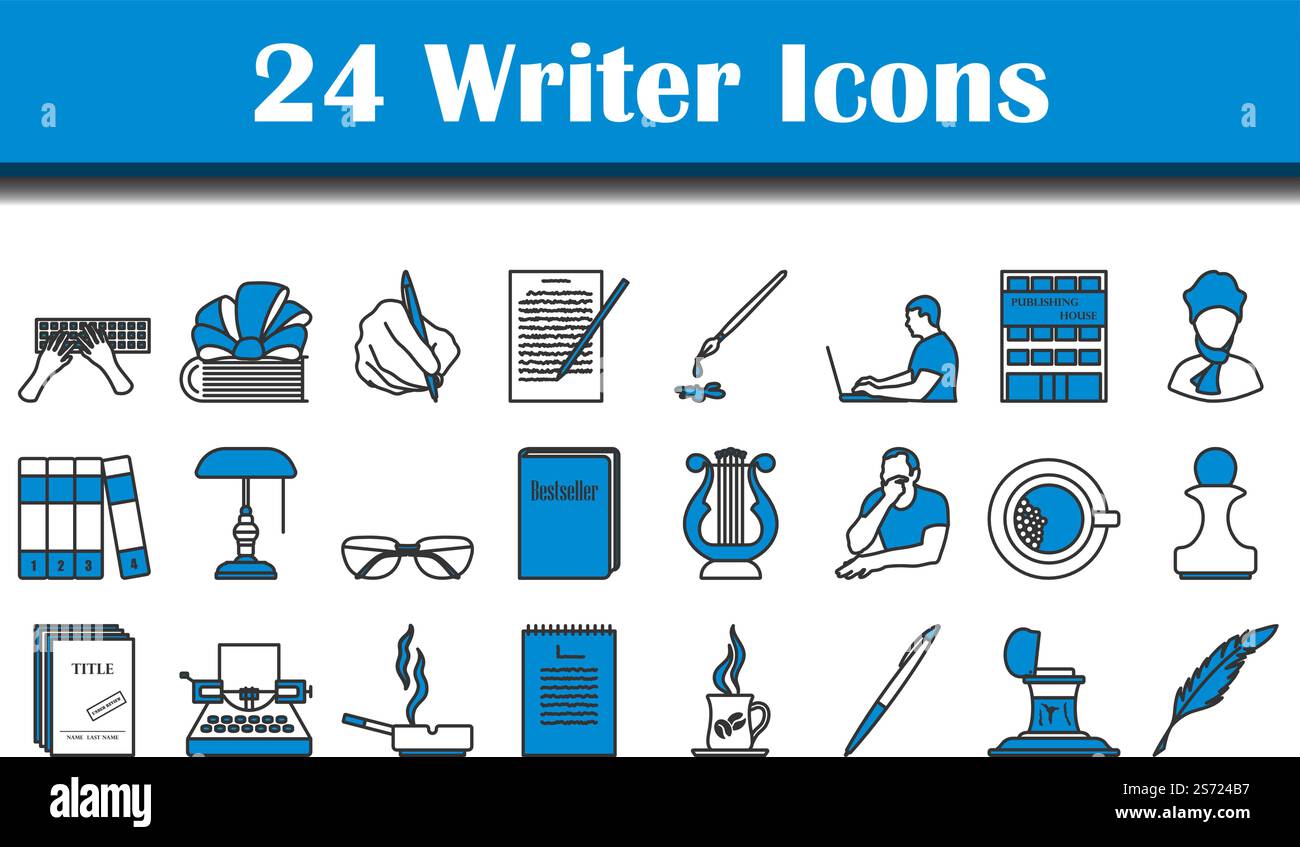 Writer Icon Set. Editable Bold Outline With Color Fill Design. Vector ...