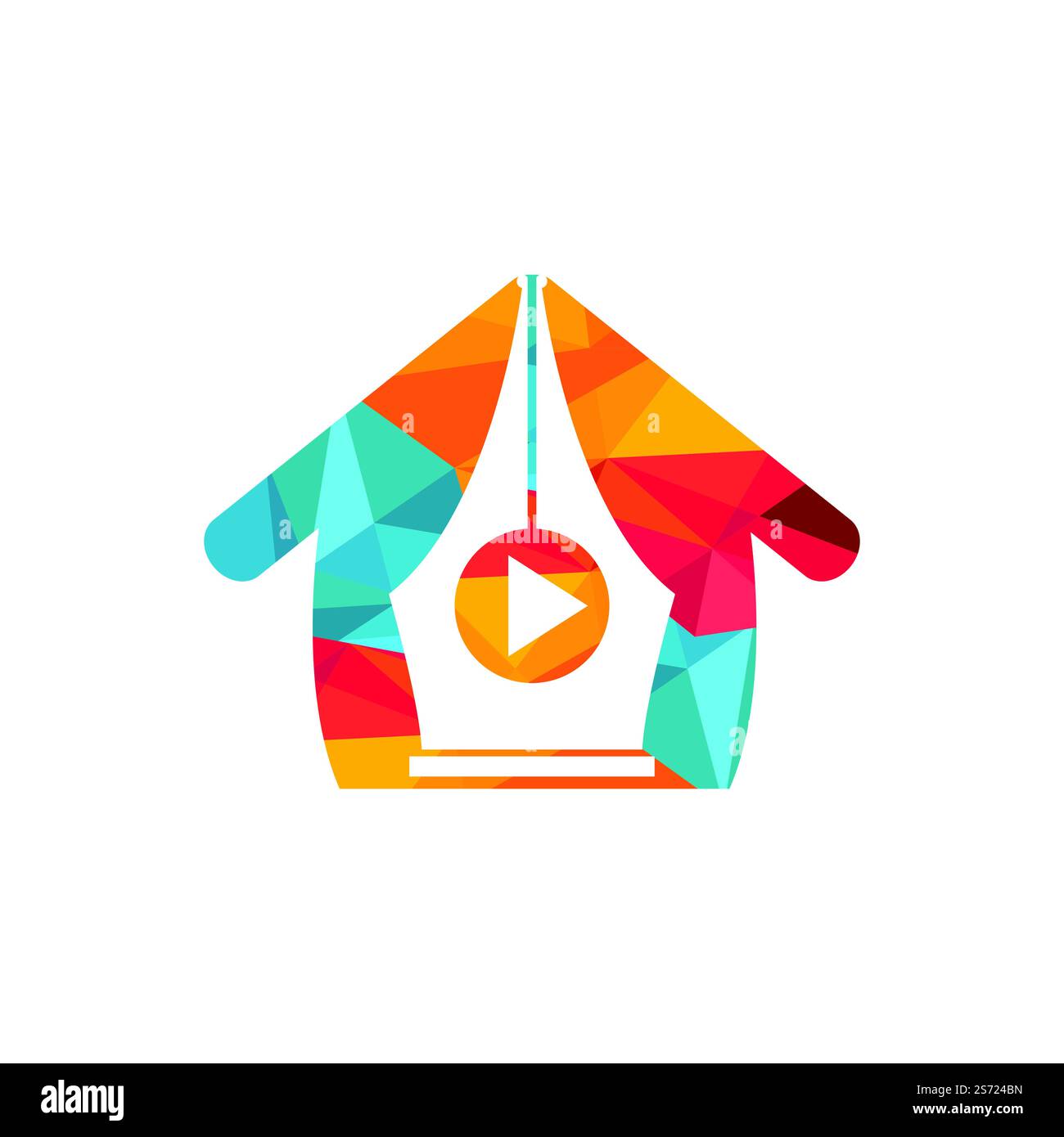 Media pen vector logo design. Pen and play button with home logo icon ...