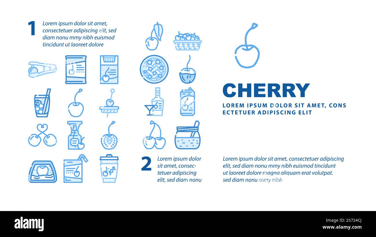 cherry fruit red white berry leaf landing web page header vector. sour ...