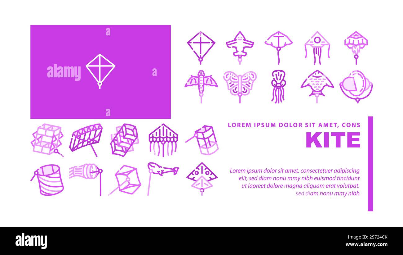 Flying Kite Children Funny Toy landing web page header vector. Flying ...