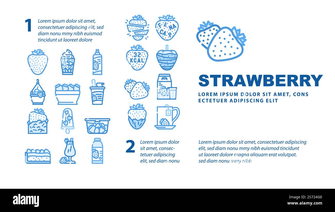 strawberry fruit fresh red berry landing web page header vector. food ...