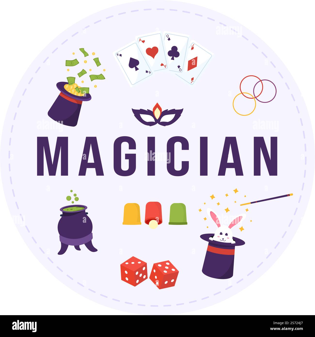 Magician Illusionist Conjuring Tricks and Waving a Magic Wand above his ...