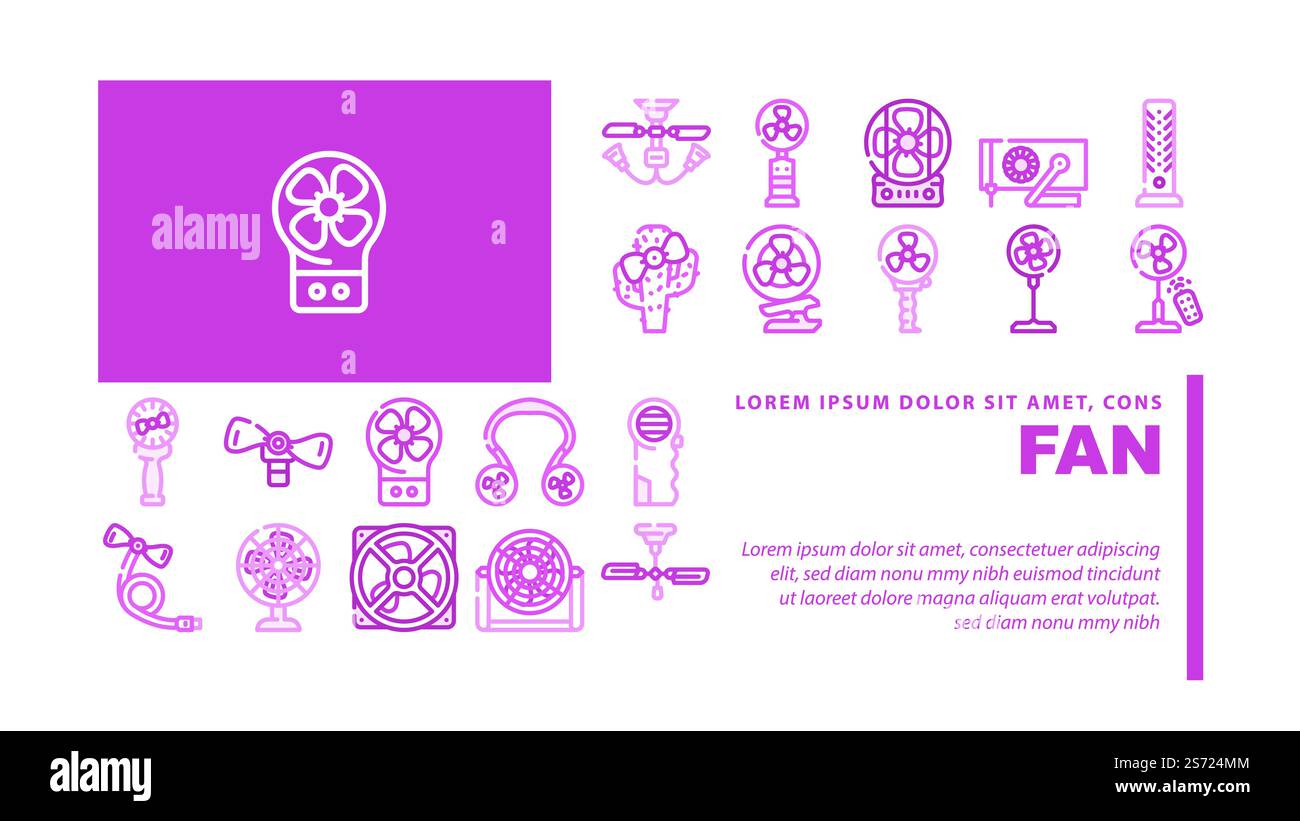 Fan Electronic Cooling Device landing web page header vector. Ceiling ...