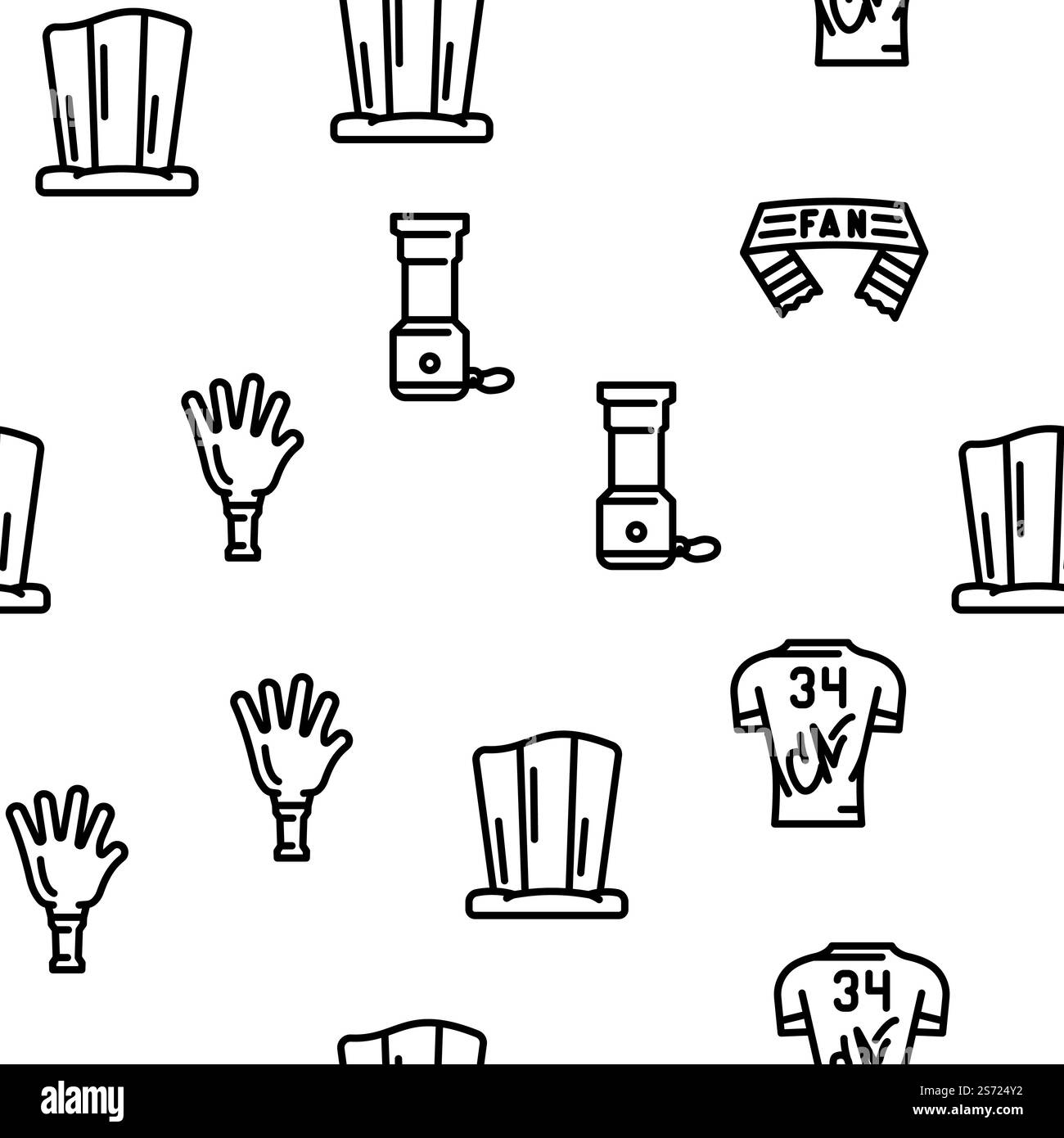Sport Fan Supporter Accessories vector seamless pattern thin line ...