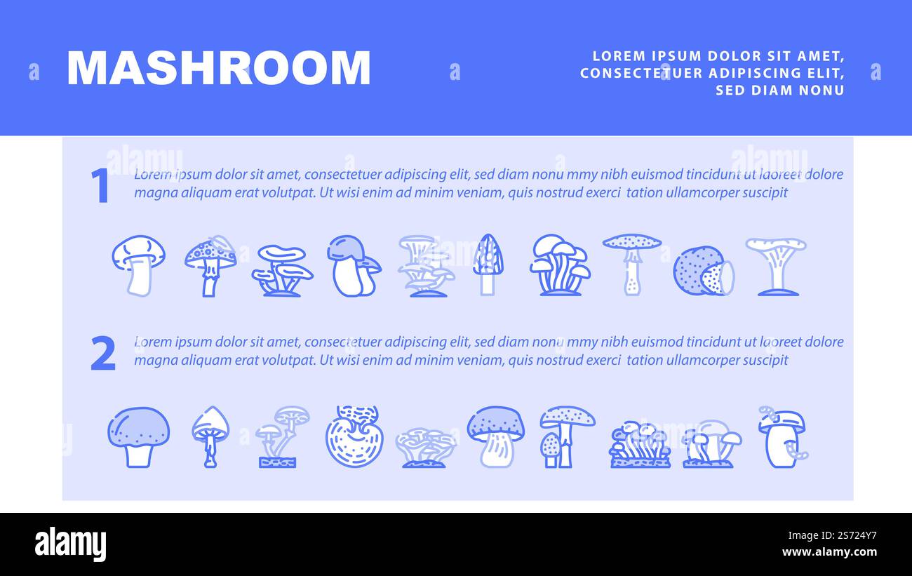 Mushroom Vegetable And Fungus landing web page header vector. Shitake ...