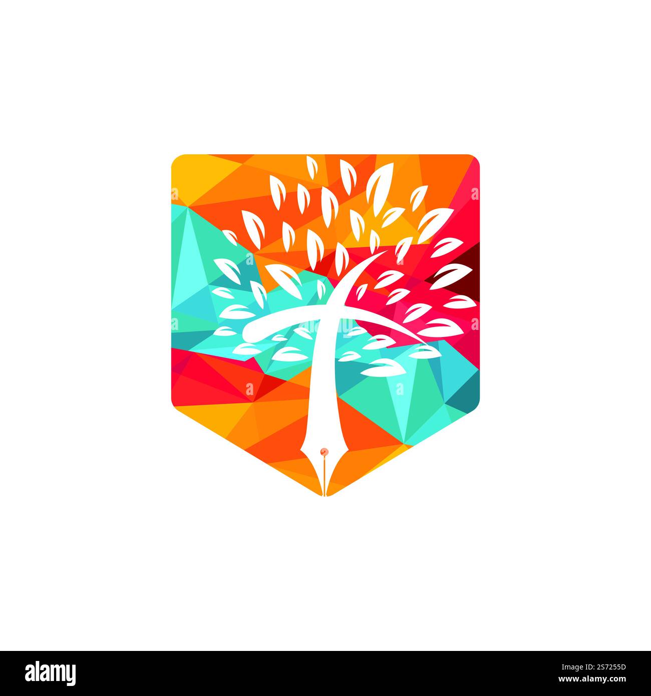 Tree pen and cross vector logo design template. Bible learning and ...