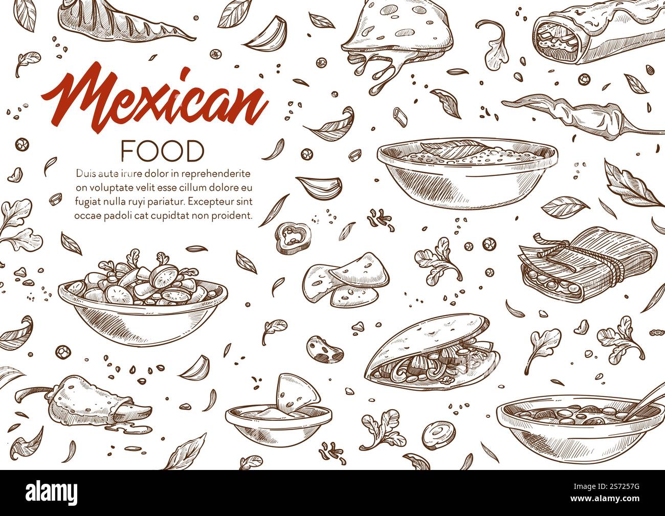 Menu of Mexican food and dishes in restaurants or cafes, bistro. Taco ...