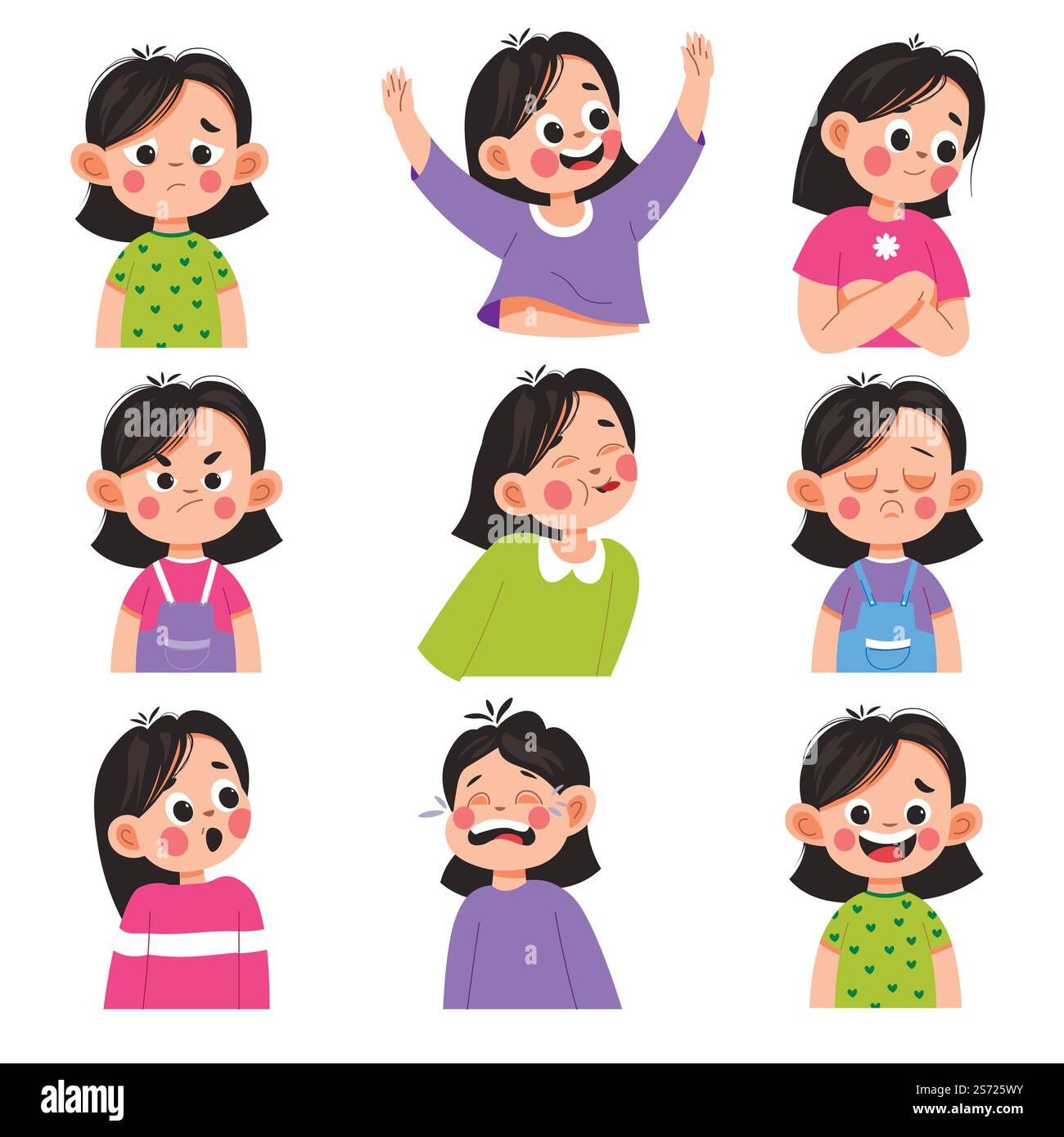 Facial expression of child, isolated pre teen girl gesturing and ...