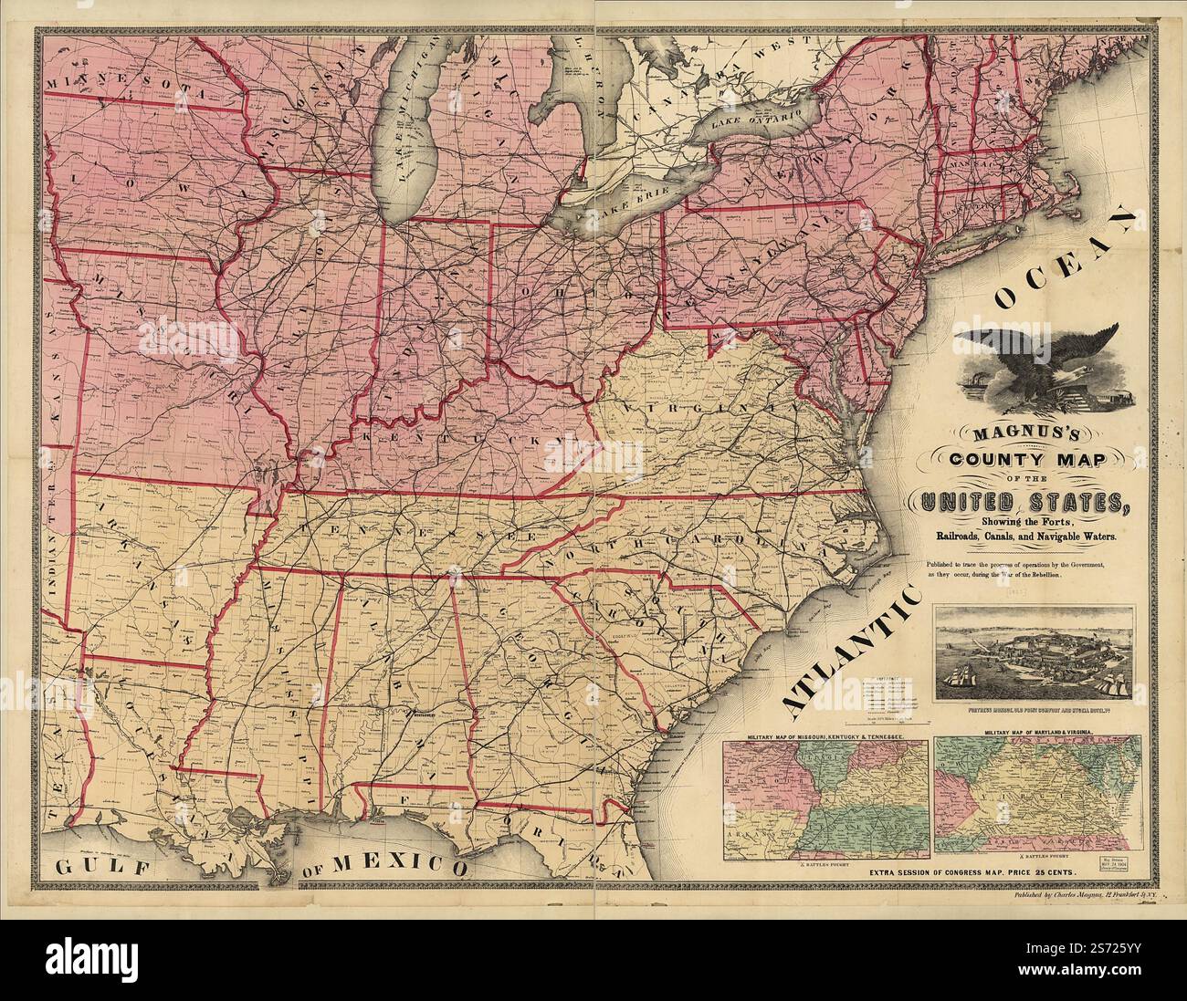 Magnus's county map of the United States, showing the forts, railroads ...