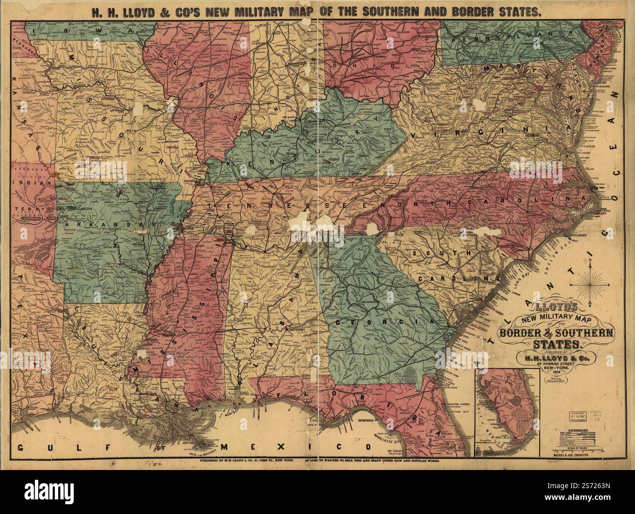 Lloyd's new military map of the border & southern states 1863 by Hall ...