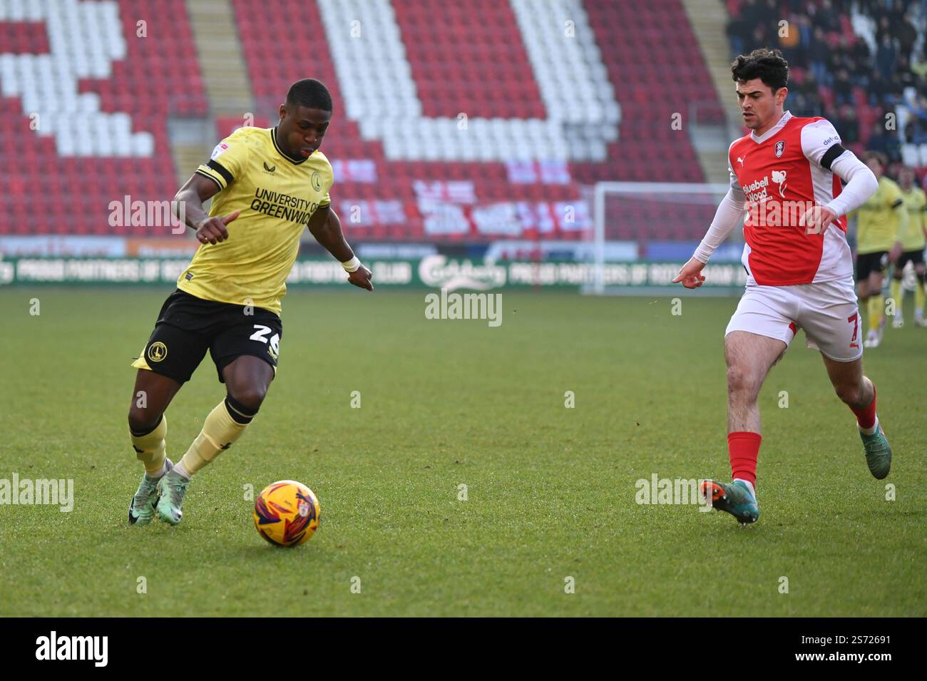 Rotherham, England. 18th Jan 2025. Thierry Small and Joe Powell during ...