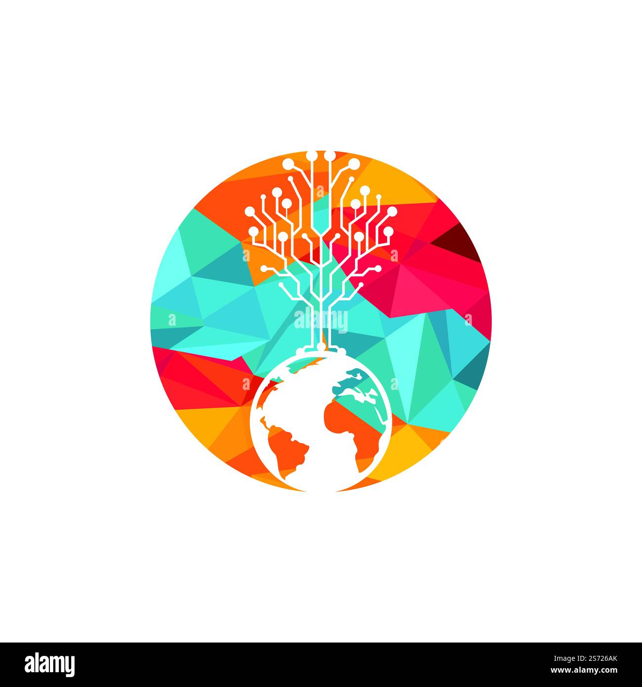 World tech vector logo design template. Globe and tech tree icon design ...